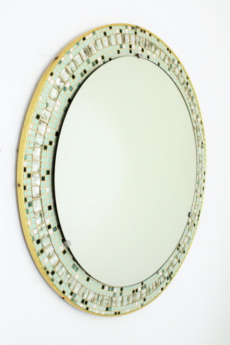 Mid-Century Modern Pastel Color Ceramic and Mirror Tiles Mosaic Round ...