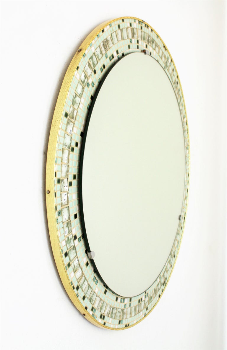 Mid-Century Modern Pastel Color Ceramic and Mirror Tiles Mosaic Round ...
