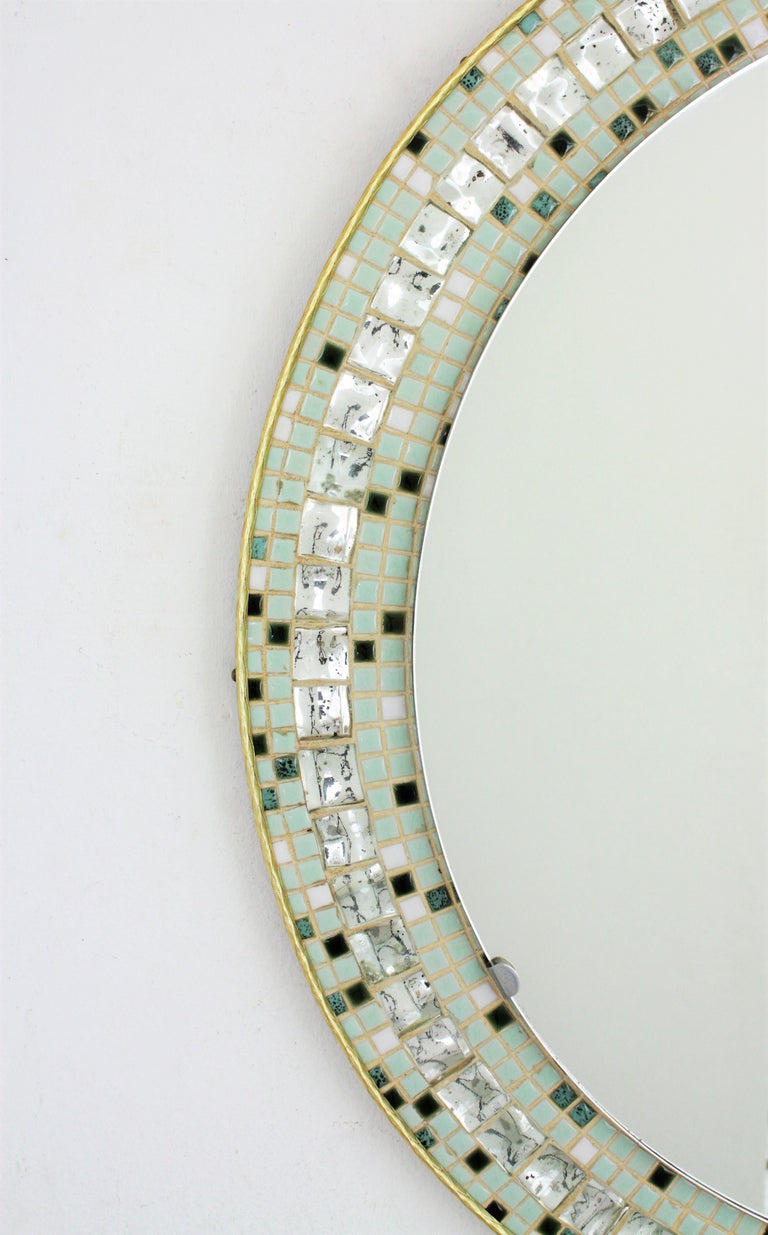 Mid-Century Modern Pastel Color Ceramic and Mirror Tiles Mosaic Round ...