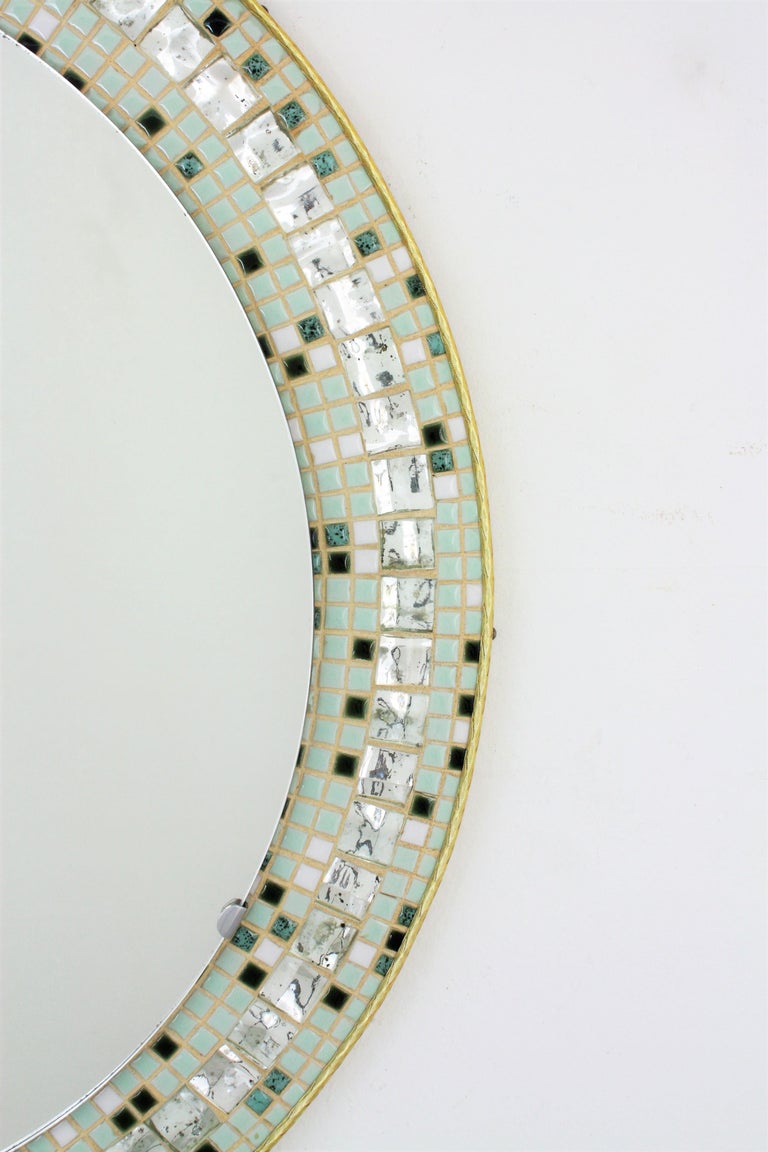 Mid-Century Modern Pastel Color Ceramic and Mirror Tiles Mosaic Round ...
