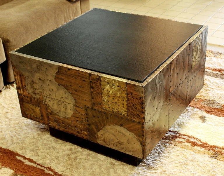 Mid-Century Modern Paul Evans Cube Coffee Table Slate Top Copper ...