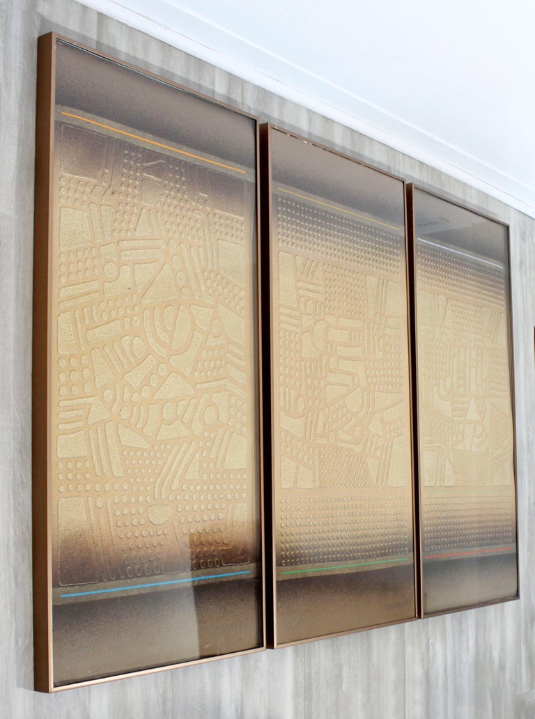 Mid-Century Modern Paul Maxwell Signed Framed Stencil Cast Paper Triptych, 1970s at 1stDibs