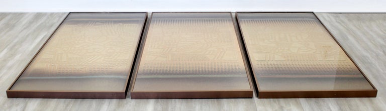 Mid-Century Modern Paul Maxwell Signed Framed Stencil Cast Paper Triptych, 1970s at 1stDibs