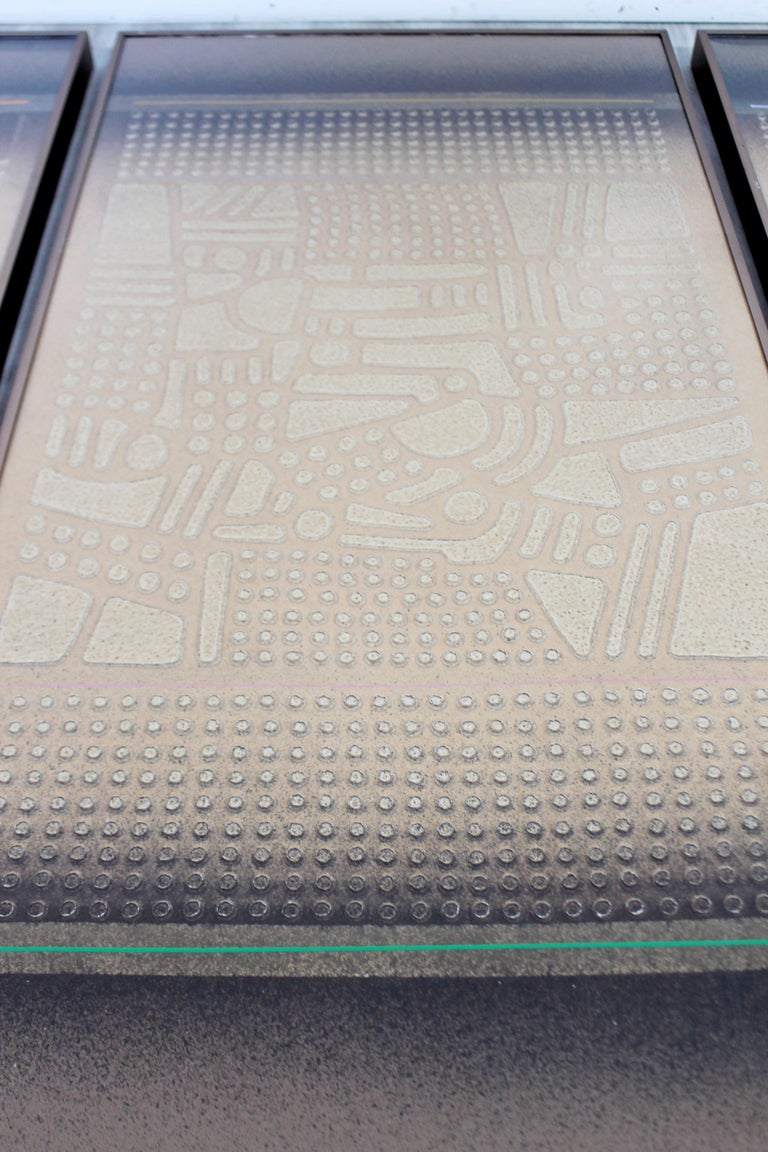 Mid-Century Modern Paul Maxwell Signed Framed Stencil Cast Paper Triptych, 1970s at 1stDibs