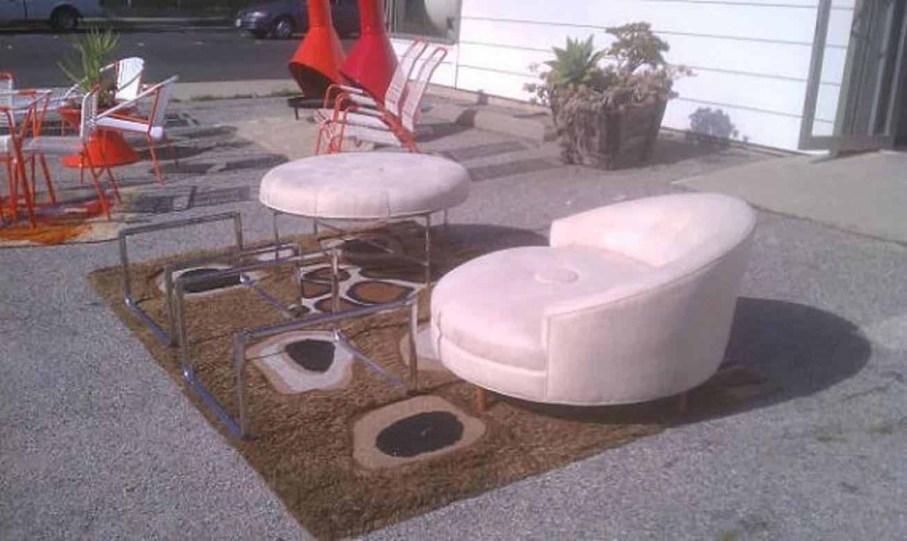 Mid-Century Modern Paul McCobb Creamy Beige Suede Round Lounge Stool ...