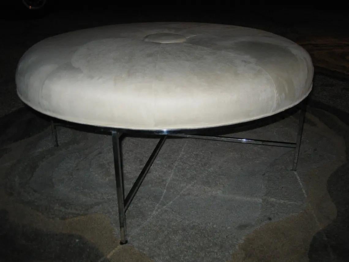 Mid-Century Modern Paul McCobb Creamy Beige Suede Round Lounge Stool ...