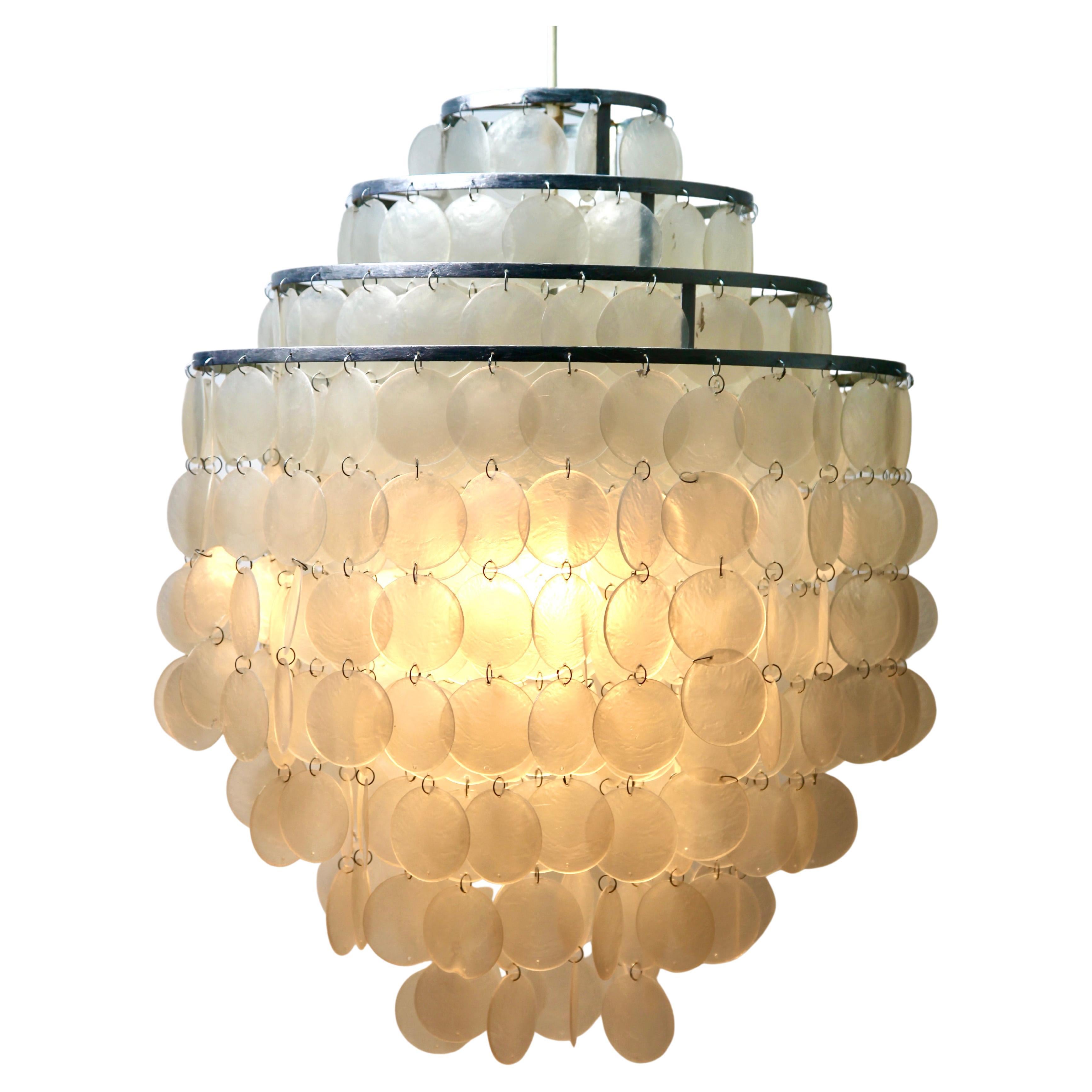 Art Deco Verner Panton Style Capiz Shell Chandelier For Sale at 1stDibs