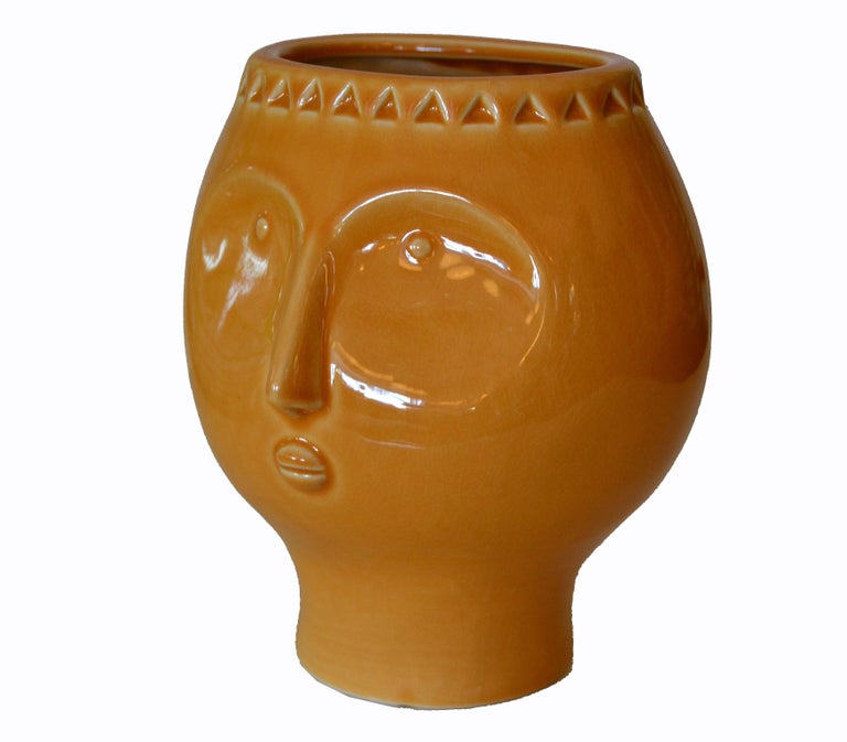Mid-Century Modern Perpetual Glazed Beige Ceramic Face Vase, Head ...