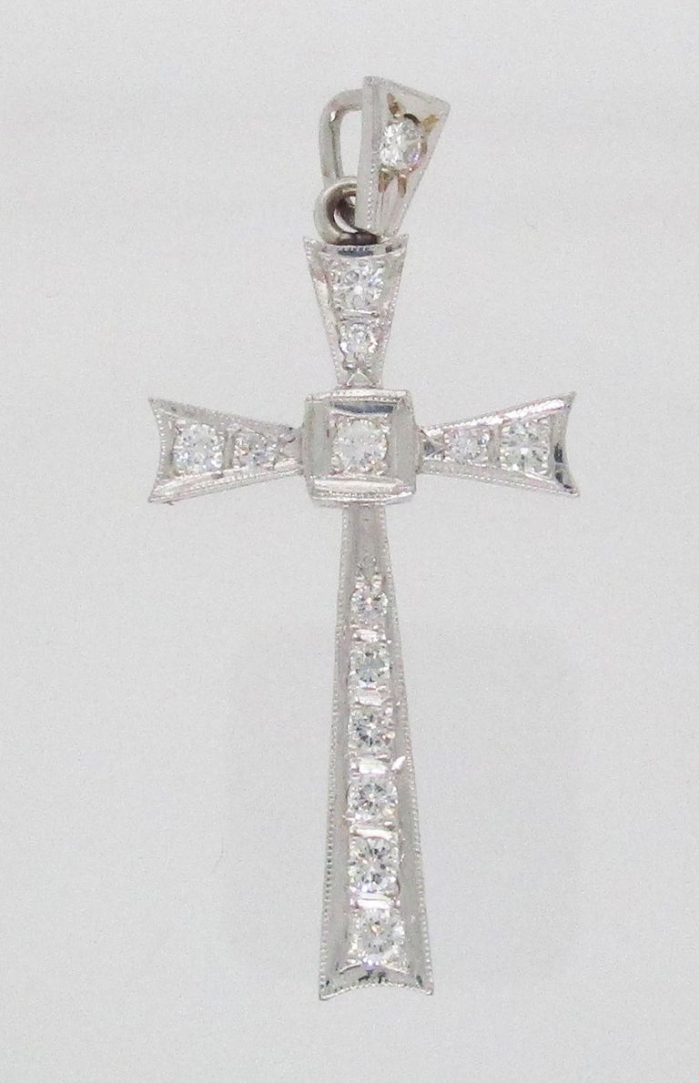 Mid-Century Modern Platinum and Diamond Cross Pendant For Sale at 1stDibs