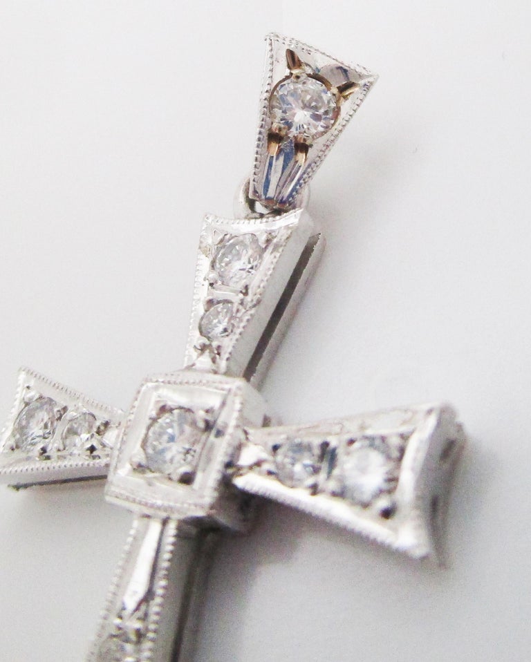 Mid-Century Modern Platinum and Diamond Cross Pendant For Sale at 1stDibs
