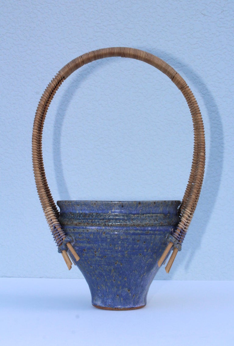 Mid-Century Modern Pottery Vase with Handle at 1stDibs
