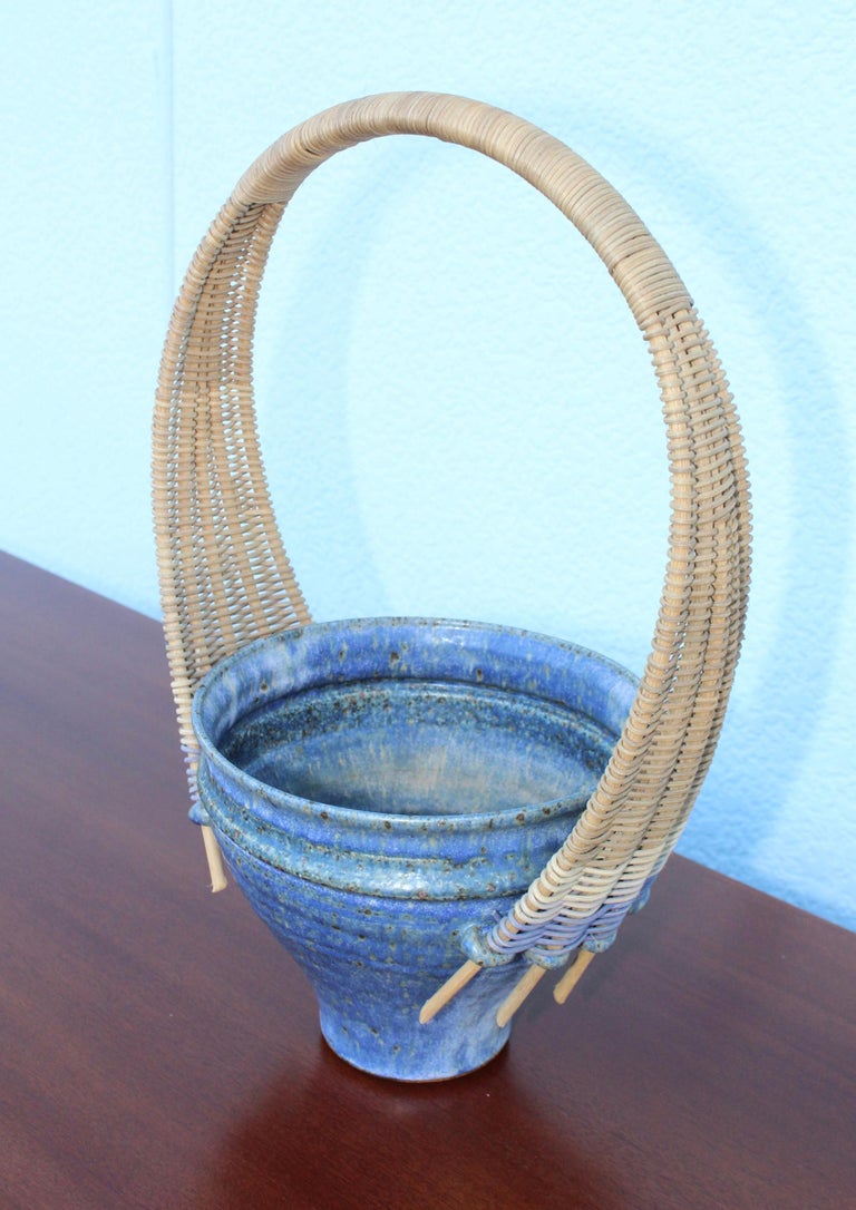 Mid-Century Modern Pottery Vase with Handle at 1stDibs