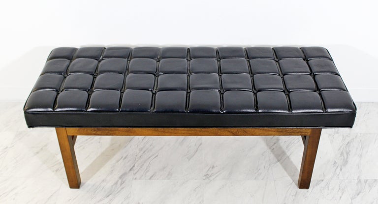 Mid-Century Modern Probber Style Tufted Black Leather and Wood Bench ...