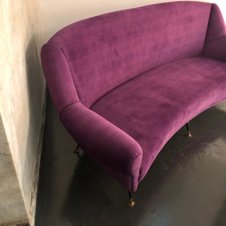 Mid-Century Modern Purple Velvet and Brass Italian Curved Sofa, circa ...