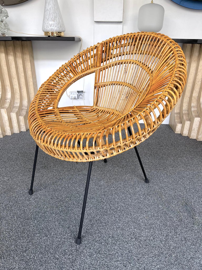Mid-Century Modern Pair of Rattan Bucket Armchairs. Italy, 1950s For ...