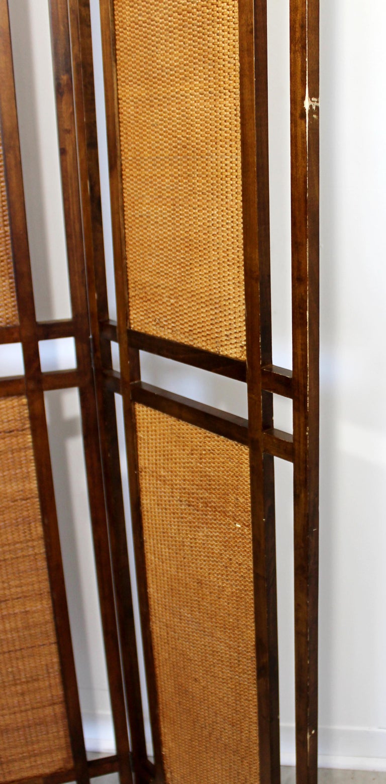 Mid-Century Modern Rattan Cane and Walnut Wood 3 Panel Room Divider ...