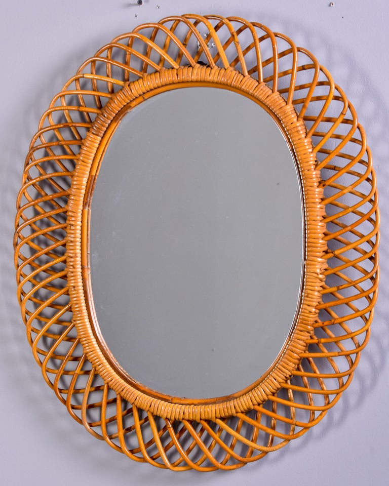 Mid-Century Modern Rattan Oval Mirror For Sale at 1stDibs