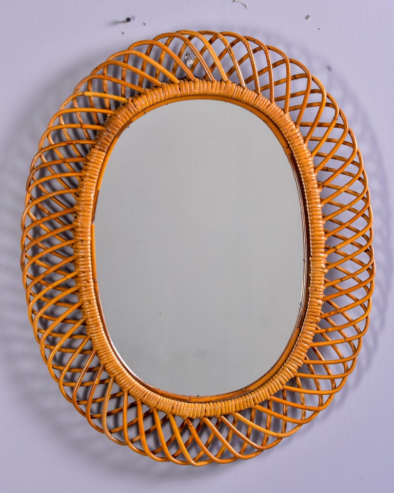 Mid-Century Modern Rattan Oval Mirror For Sale at 1stDibs