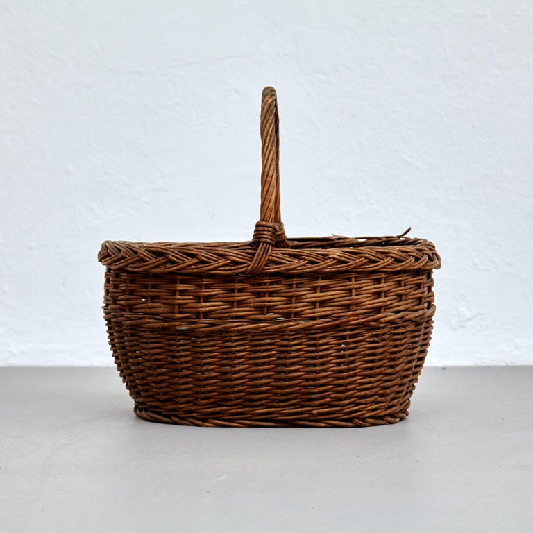 Mid-Century Modern Rattan Rustic Basket, circa 1960 For Sale at 1stDibs