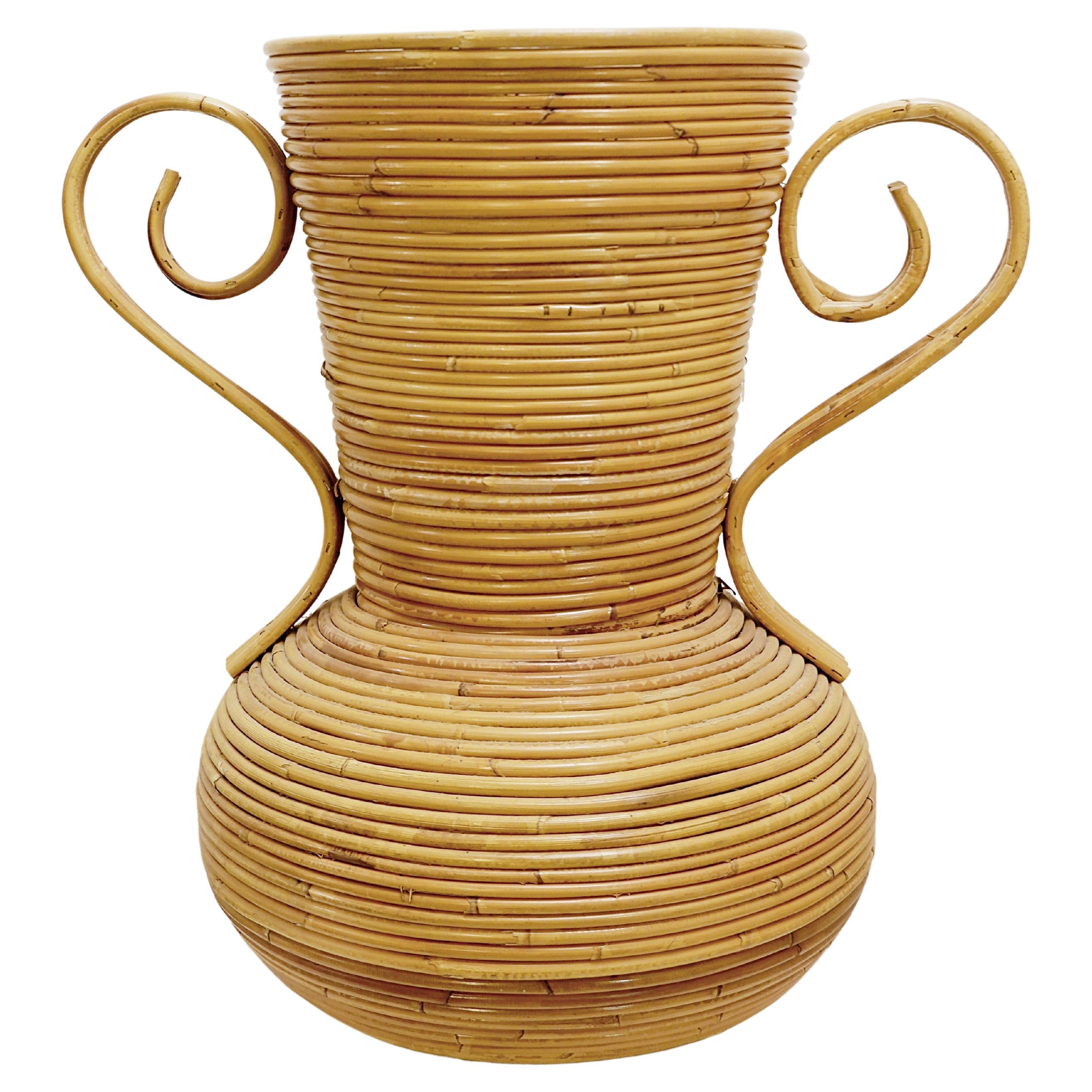 Mid Century Modern Rattan vase/Amphora by Vivai del Sud, Rome, Italy ...