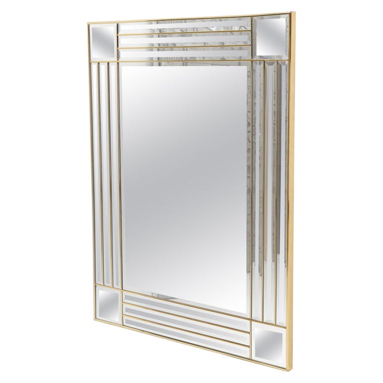 Mid-Century Modern Rectangular Gold Frame Mirror at 1stDibs