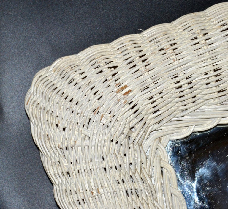 Mid-Century Modern Rectangular Handmade White Finished Wicker and Wood ...