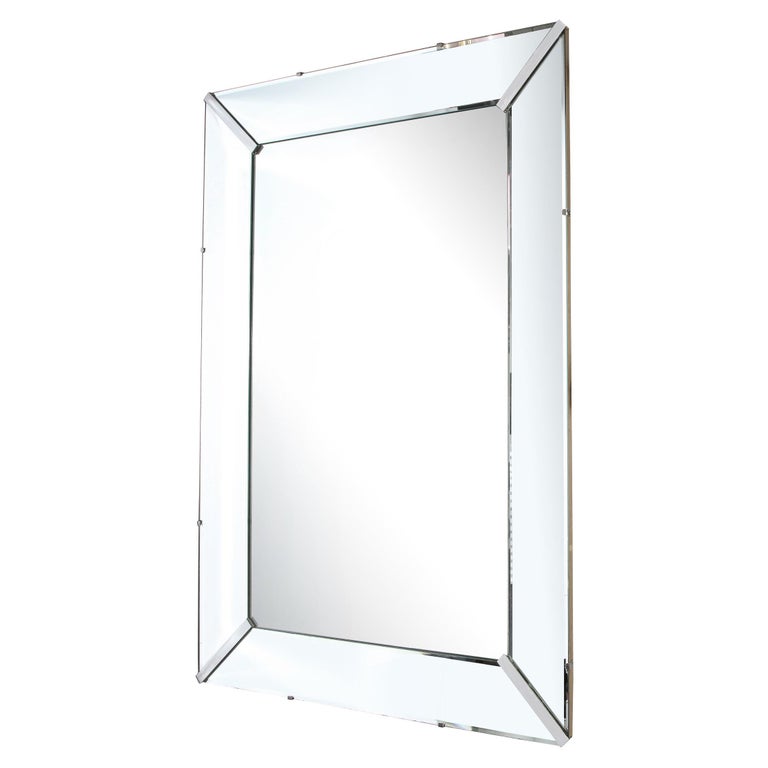 Mid-Century Modern Rectangular Shadowbox Mirror with Chrome Inserts For ...
