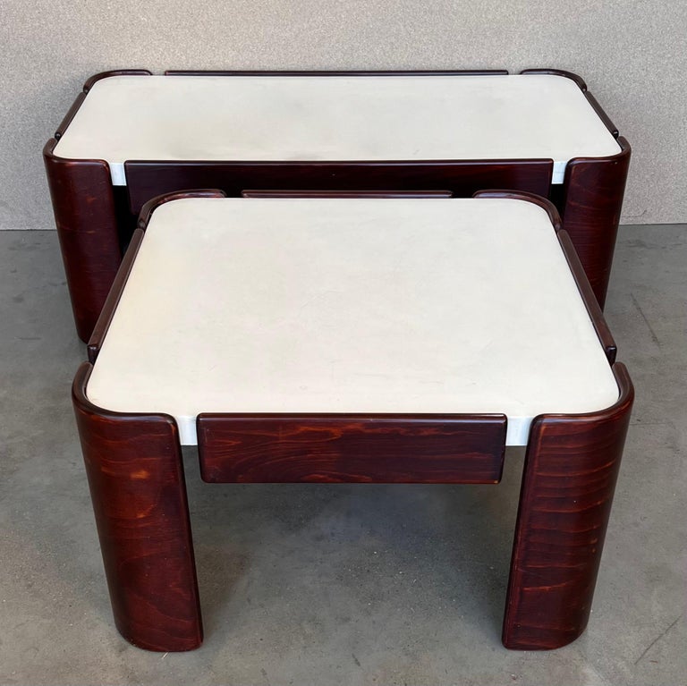 Mid-Century Modern Rectangular Table with Curved Legs and White Top For ...