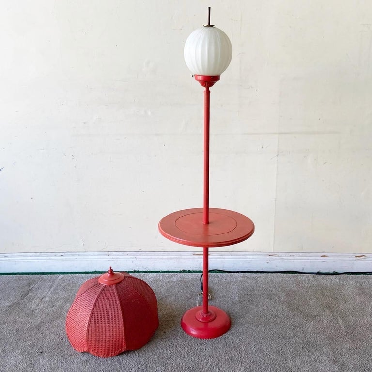 Mid-Century Modern Red Floor Lamp/Side Table For Sale at 1stDibs