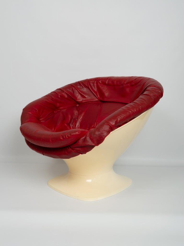 Mid-Century Modern Red Leather Space Age Club Chair Raphael Raffel ...