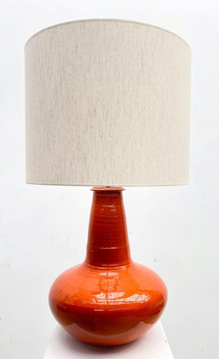 Mid-Century Modern Red/Orange Ceramic Table Lamp, Belgium, 1960s For ...