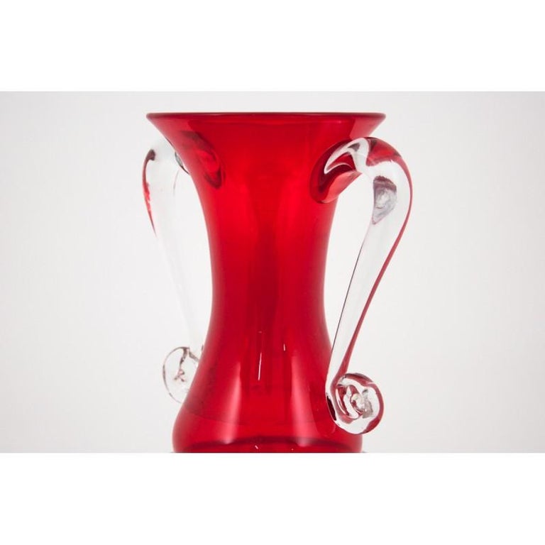 Mid-Century Modern Red Vase, Poland, 1980s For Sale at 1stDibs