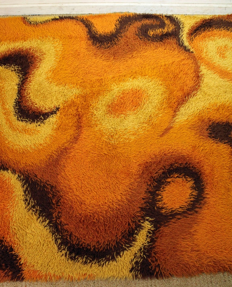 Mid-Century Modern Retro Orange Shag Rug at 1stDibs