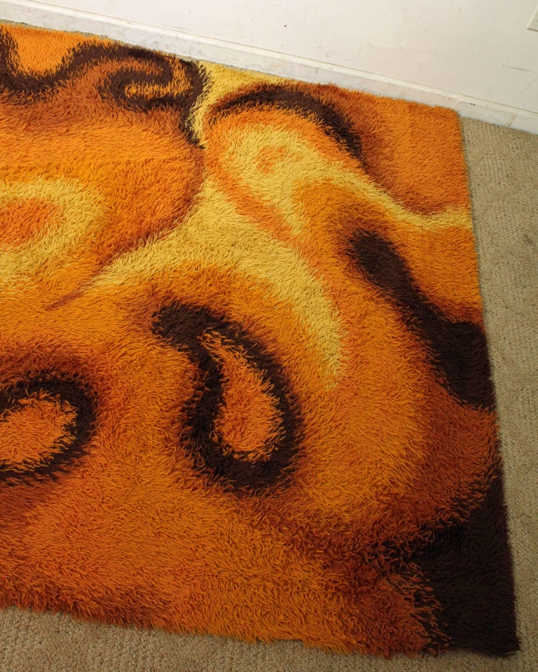 Mid-Century Modern Retro Orange Shag Rug at 1stDibs