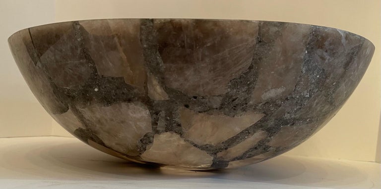 Mid-Century Modern Rock Crystal Round Natural Smoke Grey Tea Quartz ...
