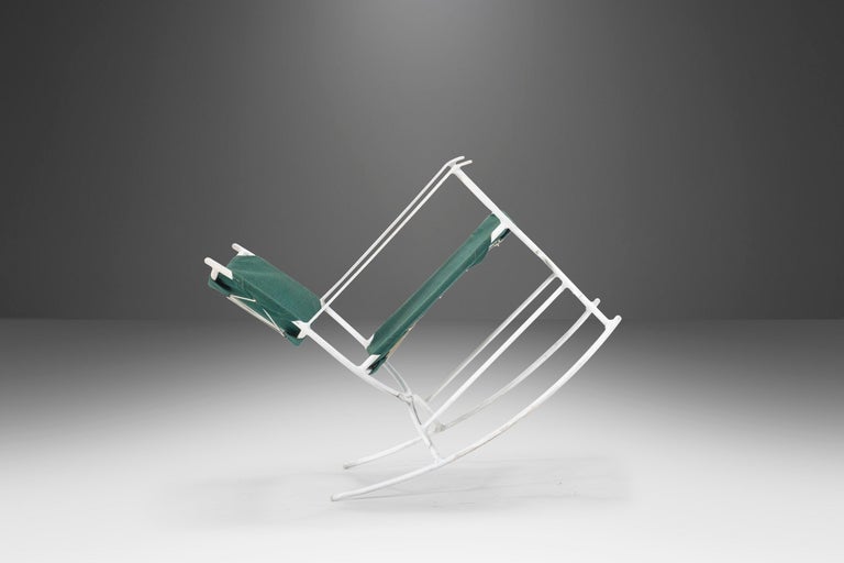 MCM Rocking Chair in Canvas on Wrought Iron Base After Tony Paul, c ...