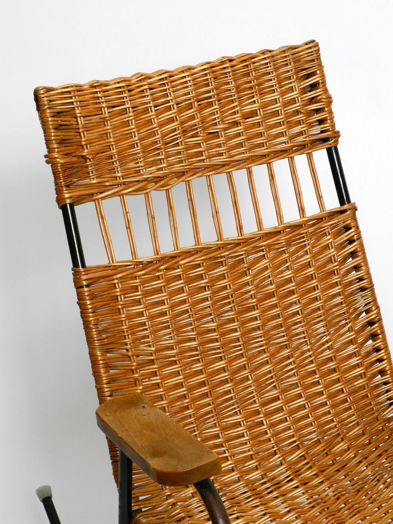 Mid-Century Modern Rocking Chair Made of Black Painted Metal and Rattan ...