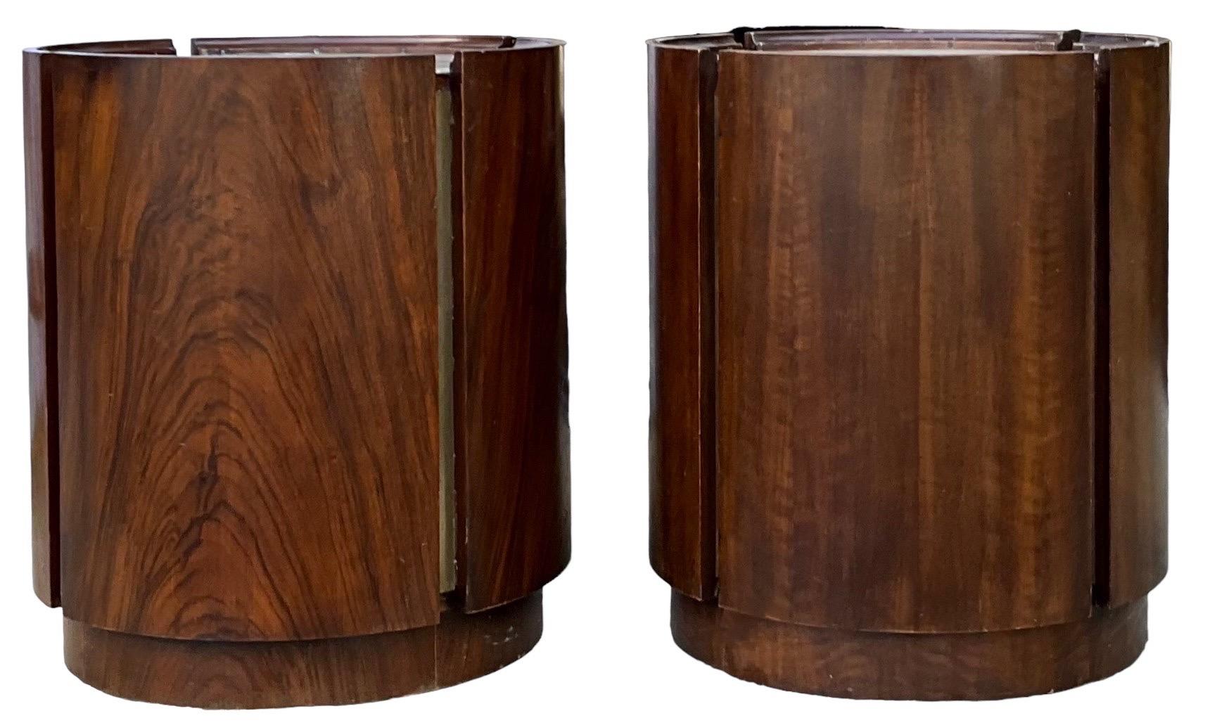 Mid-Century Modern Rosewood And Brass Cylinder Form Drum Tables -Pair ...