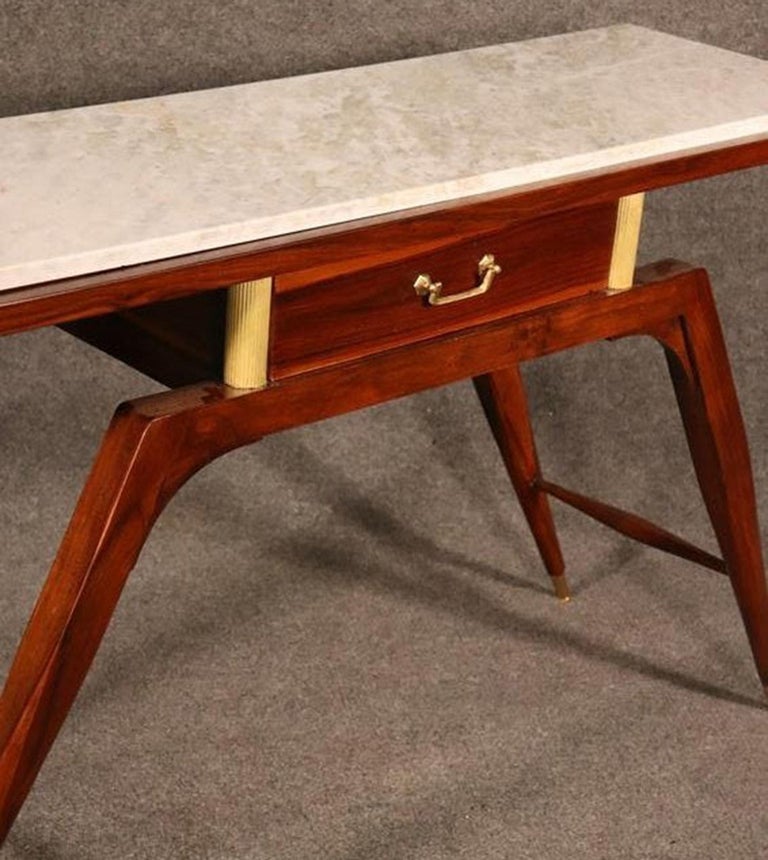 Mid-Century Modern Rosewood Italian Marble-Top Console Table with ...