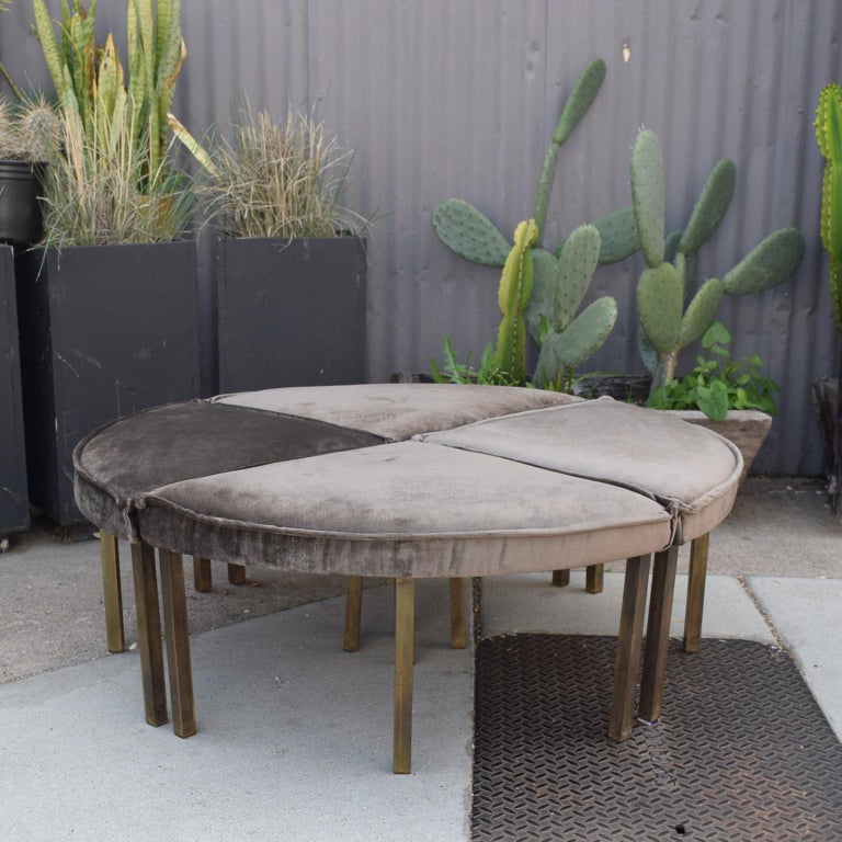 Mid-Century Modern Round Bench Stool Pizza Shape in Bronze and Velvet ...