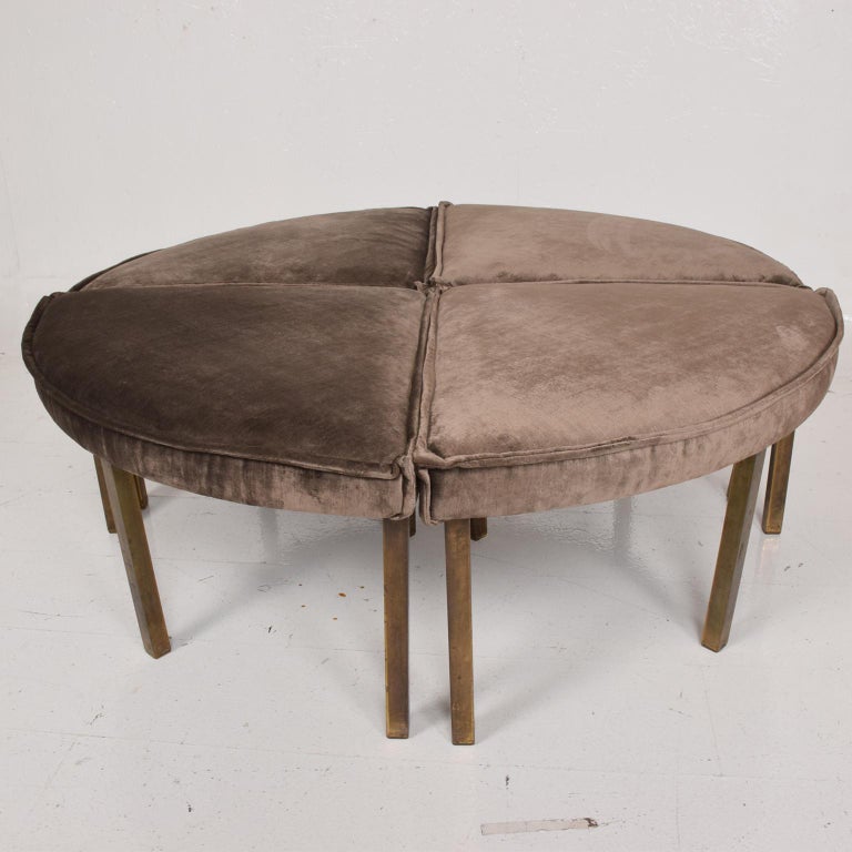 Mid-Century Modern Round Bench Stool Pizza Shape in Bronze and Velvet ...