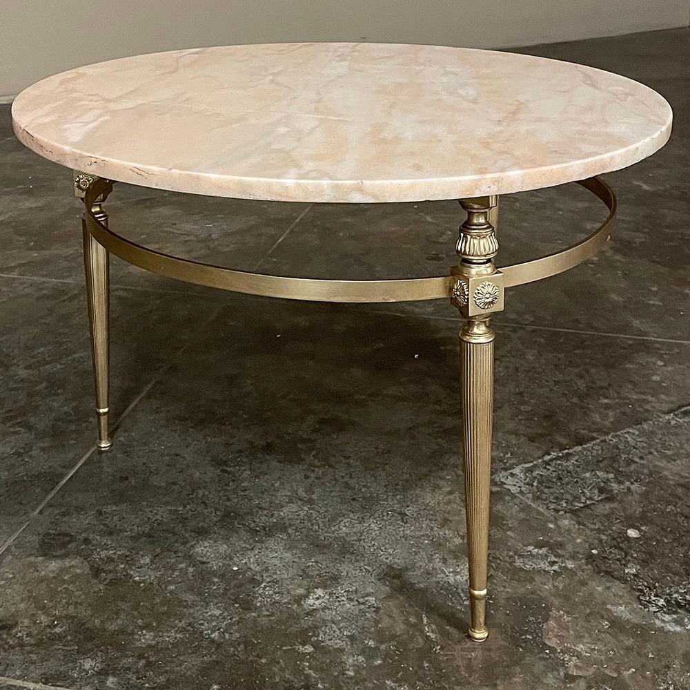 Mid-Century Modern Round Brass and Marble Coffee Table, Lamp Table For ...