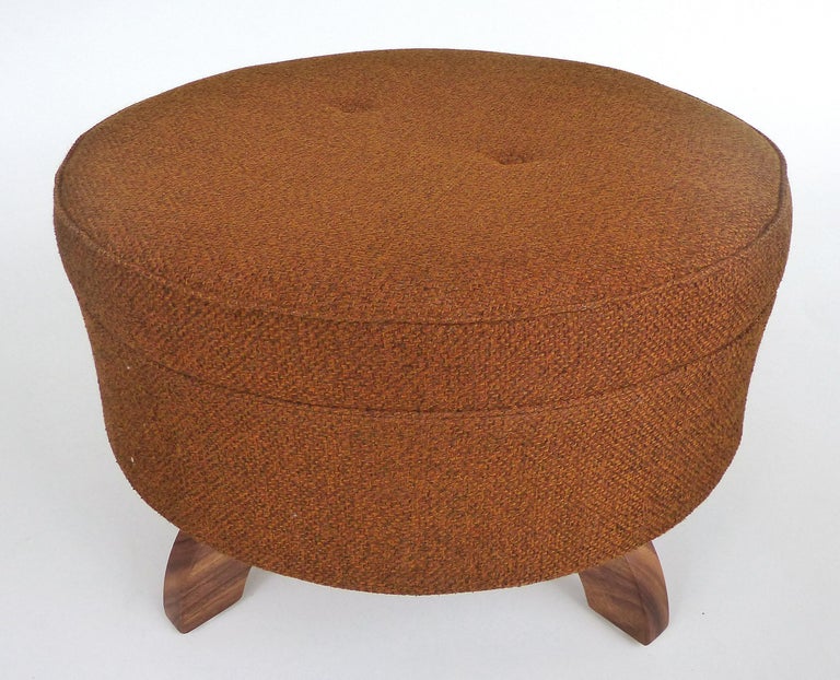 Mid-Century Modern Round Footed Upholstered Poof Ottoman at 1stDibs