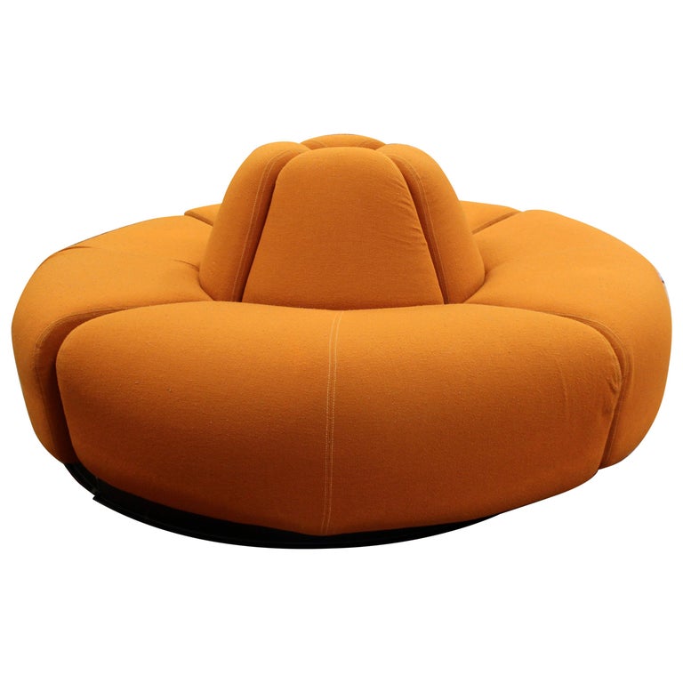 Mid-Century Modern Round Foyer Lobby Sculptural Sofa Sectional Orange ...