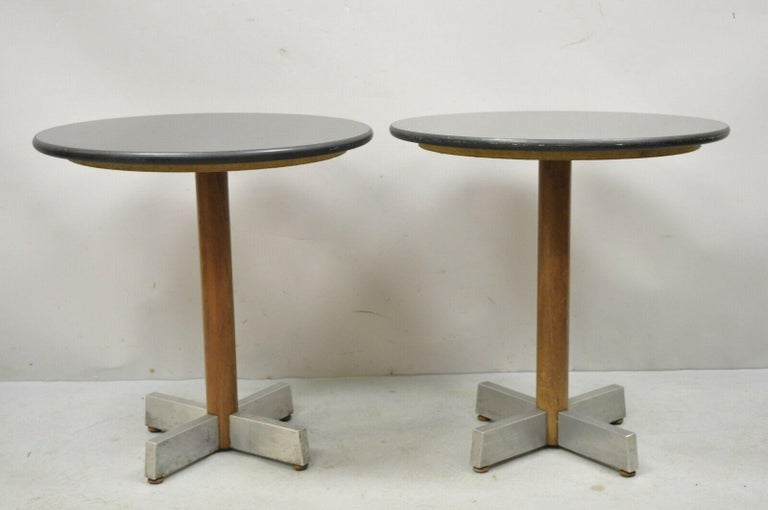 Mid Century Modern Round Granite Top Metal Star Base Side Tables - a ...