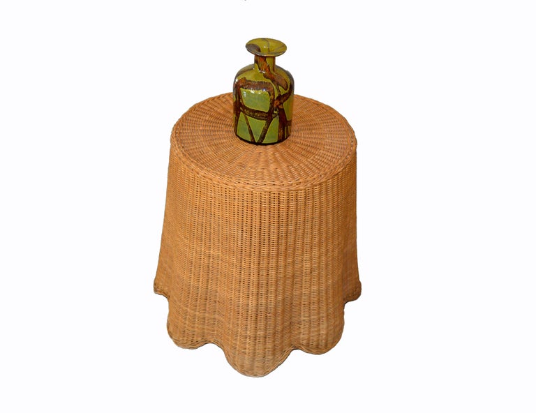 Mid-Century Modern Round Handwoven Tan Rattan / Wicker Coffee Table ...