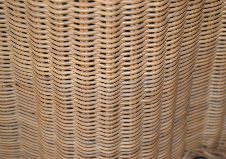 Mid-Century Modern Round Handwoven Tan Rattan / Wicker Coffee Table ...