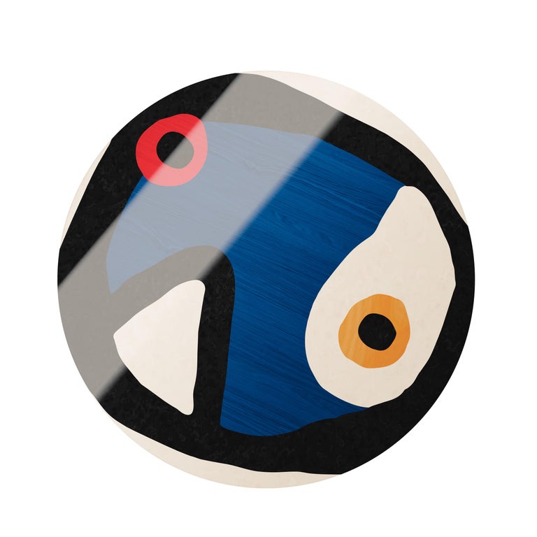 Mid-Century Modern Round Side Table Surrealist Miró Print Blue Wood ...