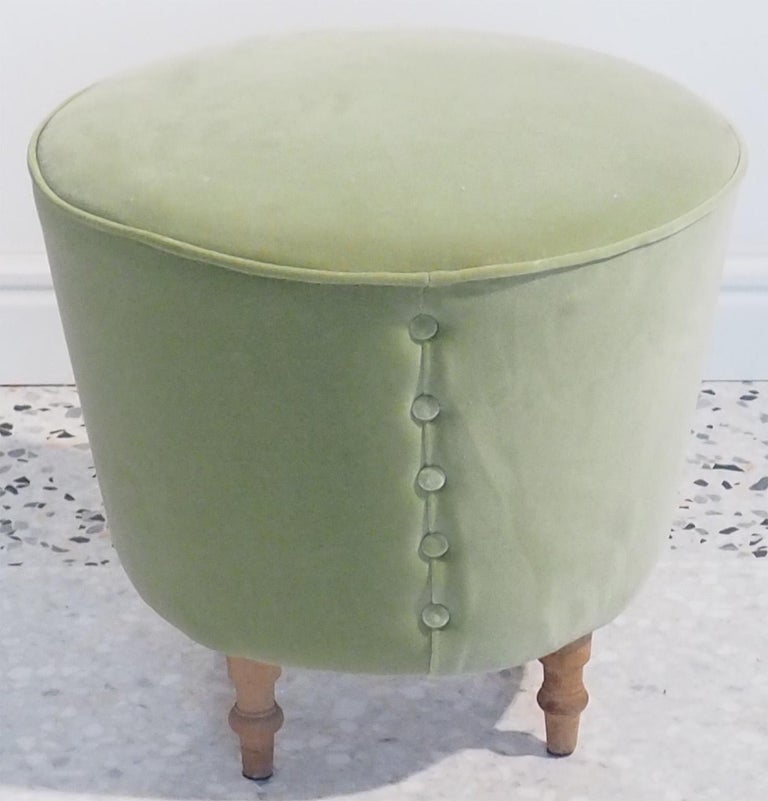 Mid-Century Modern Round Stool with Light Green Velvet Upholstery ...