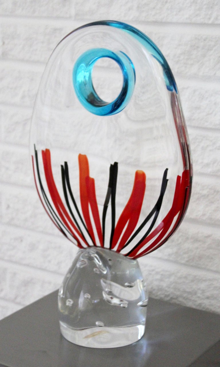Mid-Century Modern Rounded Murano Italy Blue Red Glass Art Table ...